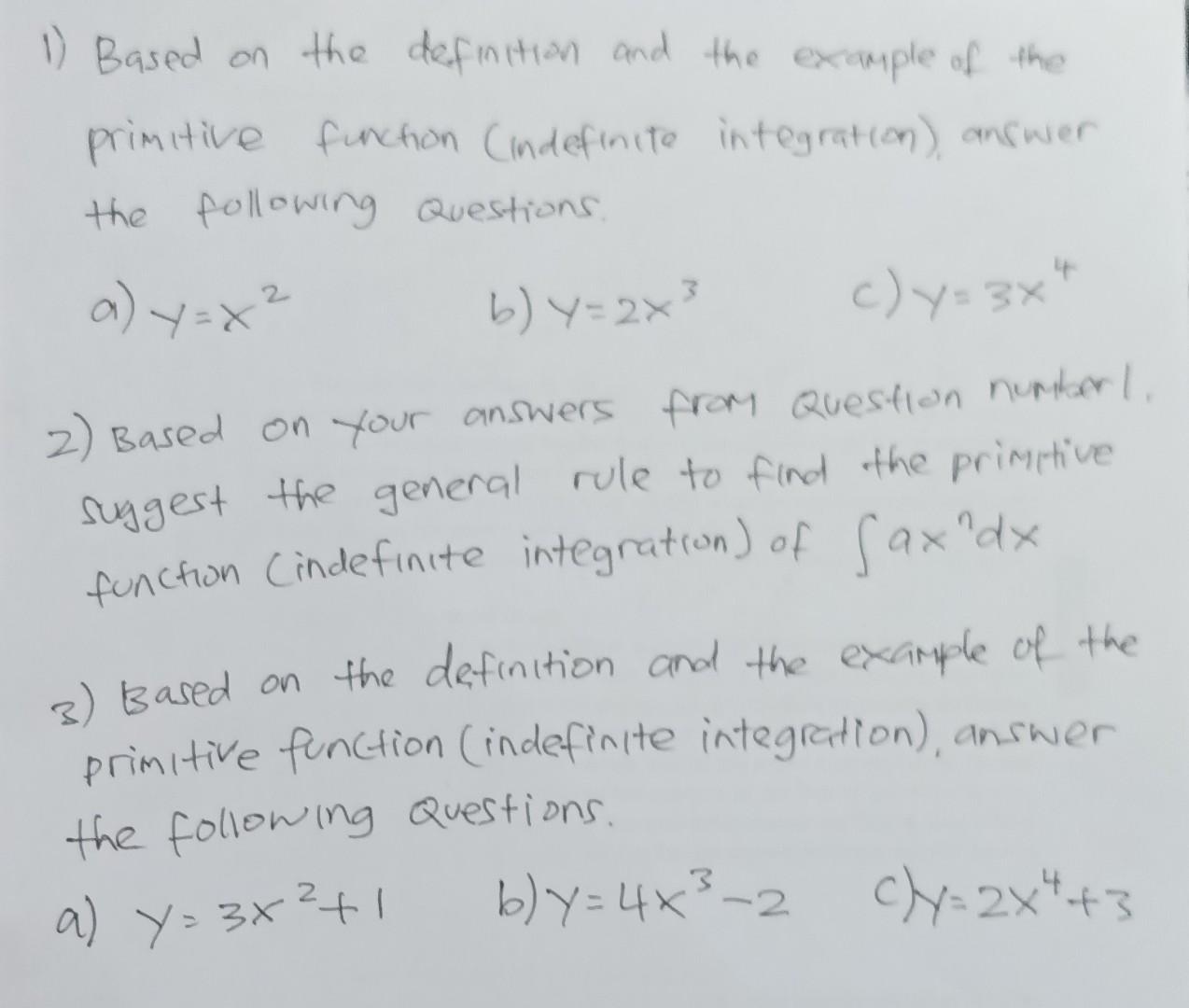 Solved primitive function (indefinite integration), answer | Chegg.com