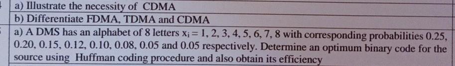 Solved a) Illustrate the necessity of CDMA b) Differentiate | Chegg.com