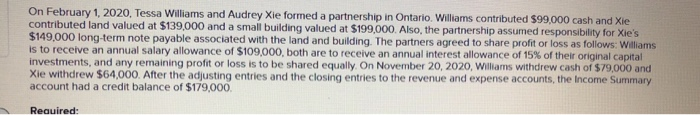 Solved On February 1, 2020, Tessa Williams and Audrey Xie | Chegg.com