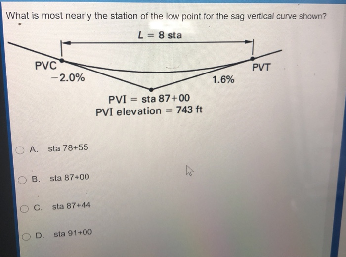 Solved What is most nearly the station of the low point for | Chegg.com