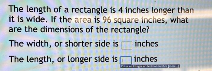 Solved The length of a rectangle is 4 inches longer than it | Chegg.com