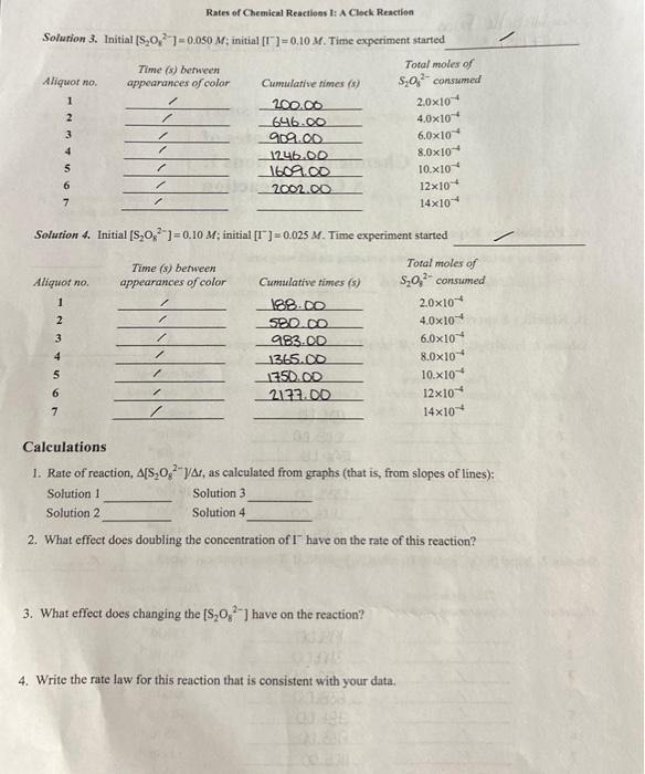 B. Kinetics Experiment Solution 1. Initial | Chegg.com