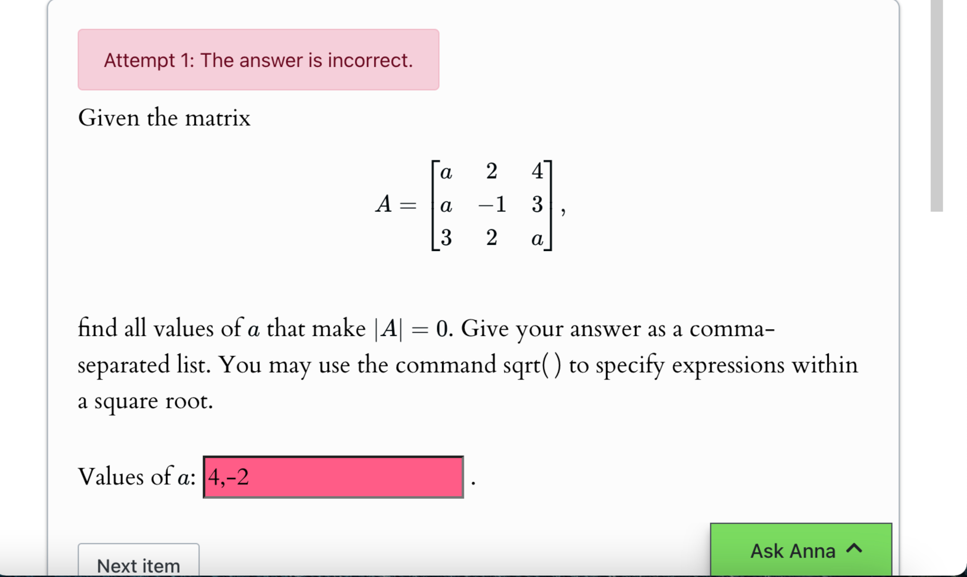 Solved Attempt 1: The answer is incorrect.Given the | Chegg.com