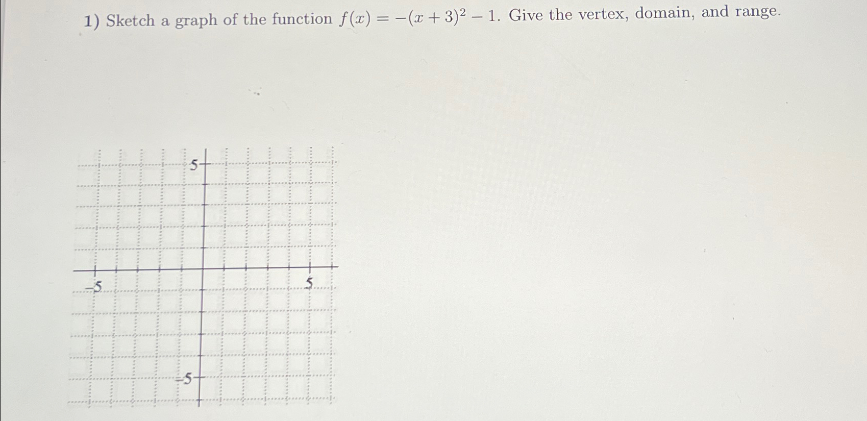 Solved Sketch a graph of the function f(x)=-(x+3)2-1. ﻿Give | Chegg.com