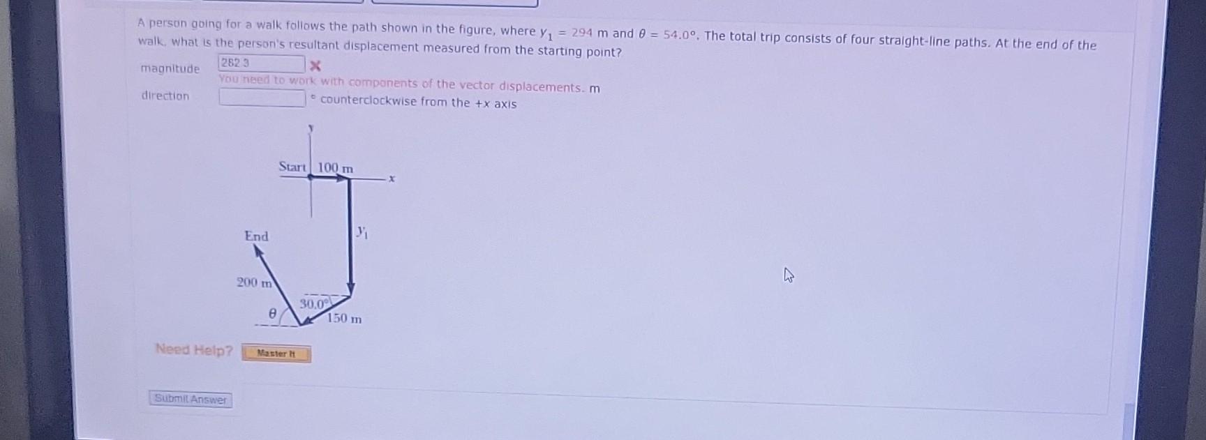 Solved A person going for a walk follows the path shown in | Chegg.com