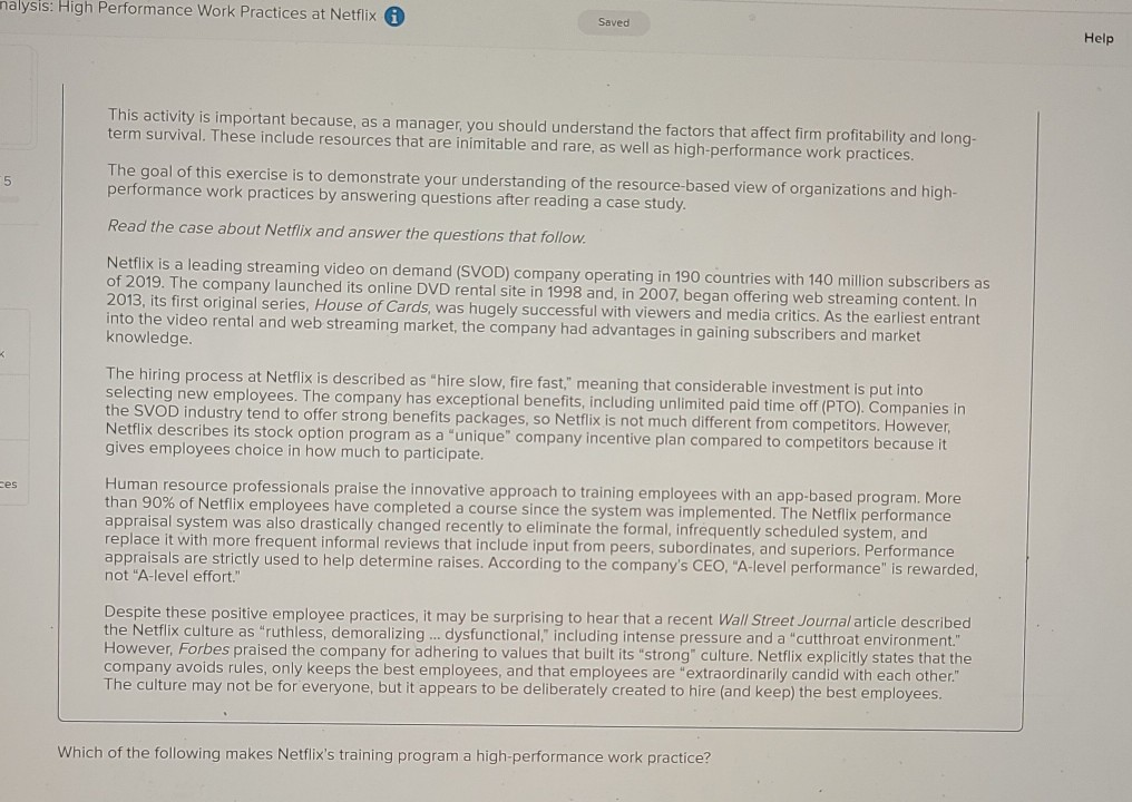 Solved nalysis: High Performance Work Practices at Netflix i | Chegg.com