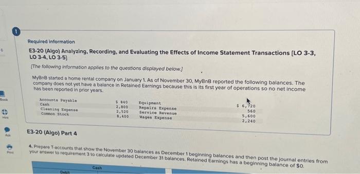Required information E3-20 (Algo) Analyzing, | Chegg.com