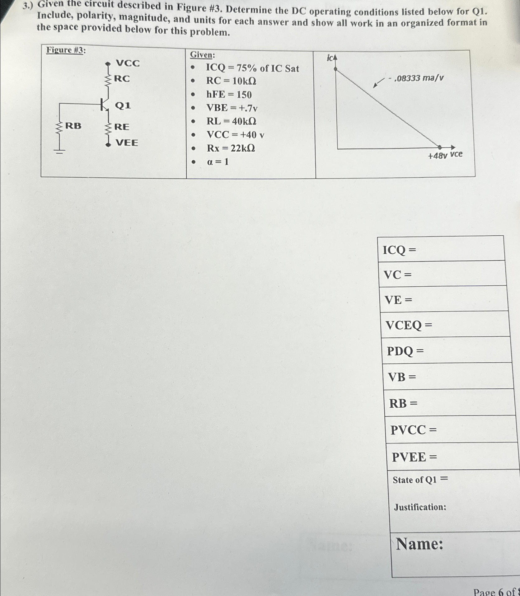 Solved 3.) ﻿Given the circuit described in Figure #3. | Chegg.com