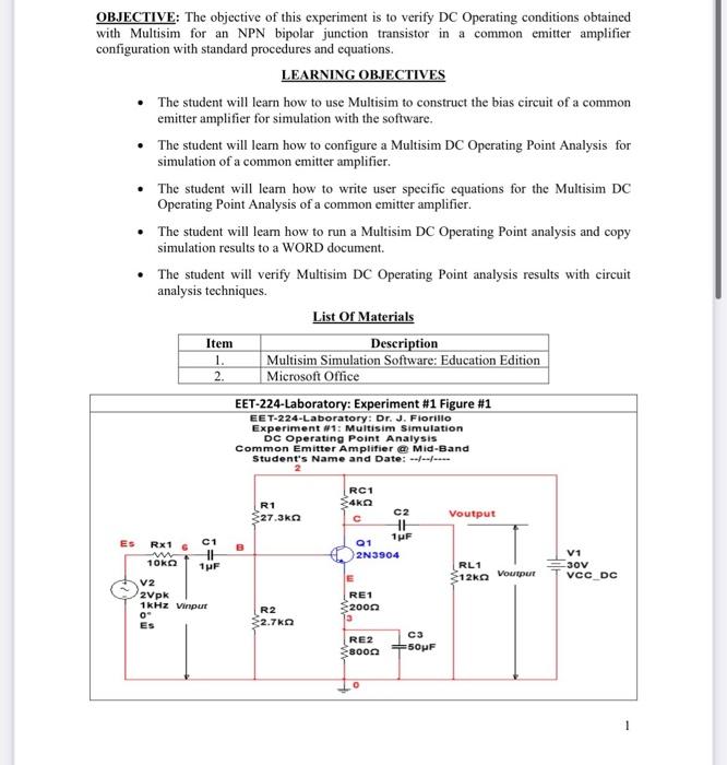 Solved OBJECTIVE: The objective of this experiment is to | Chegg.com