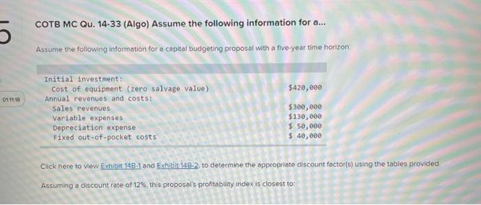 Solved 5 COTB MC Qu. 14-33 (Algo) Assume the following | Chegg.com