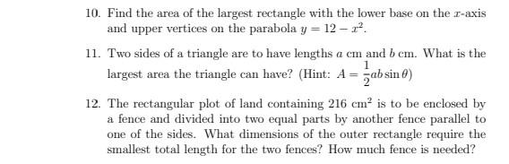 Solved 10. Find the area of the largest rectangle with the | Chegg.com