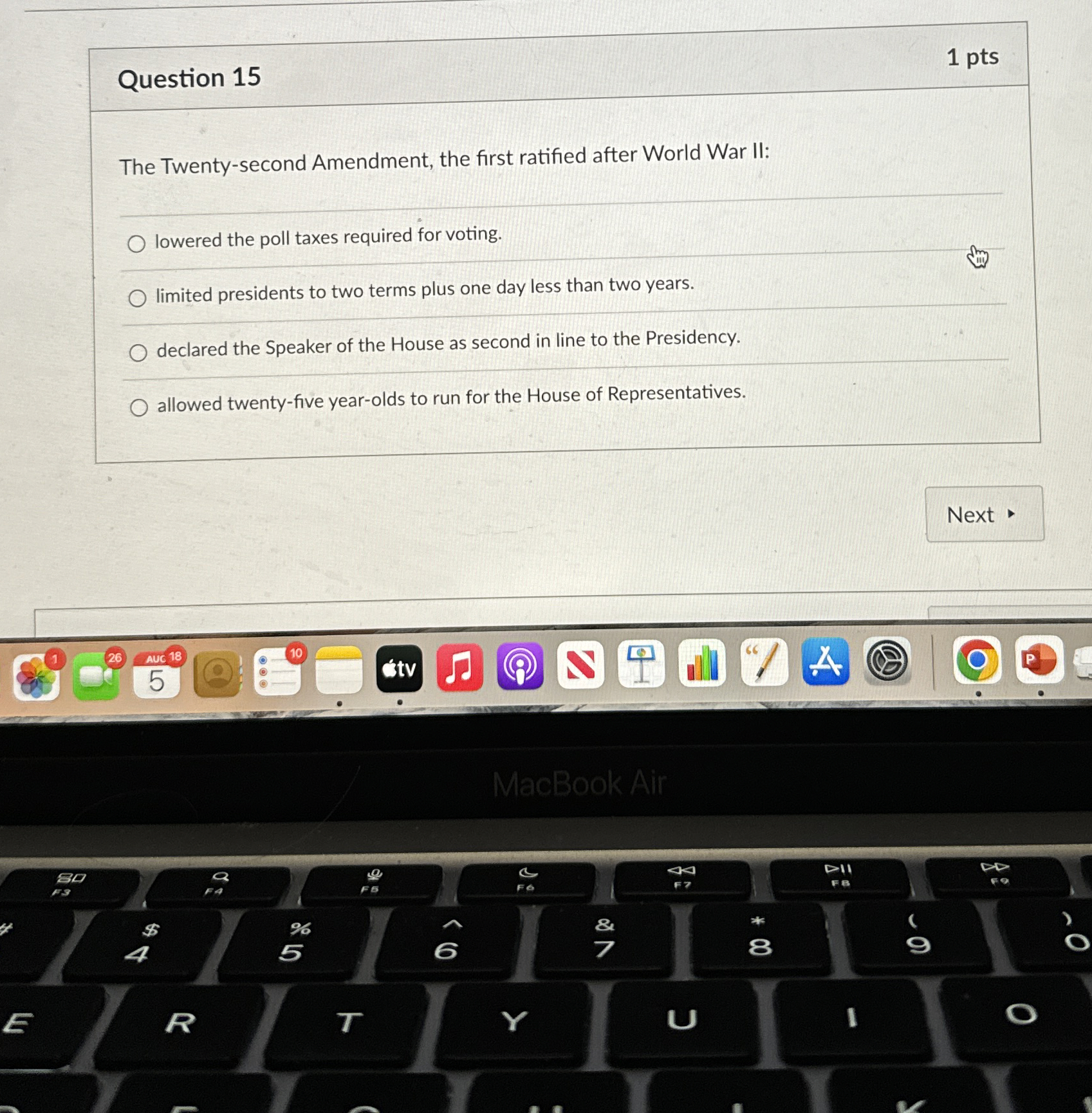 Solved Question 151 ﻿ptsThe Twenty-second Amendment, the | Chegg.com