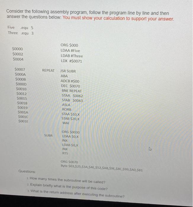 Solved Consider the following assembly program, follow the | Chegg.com