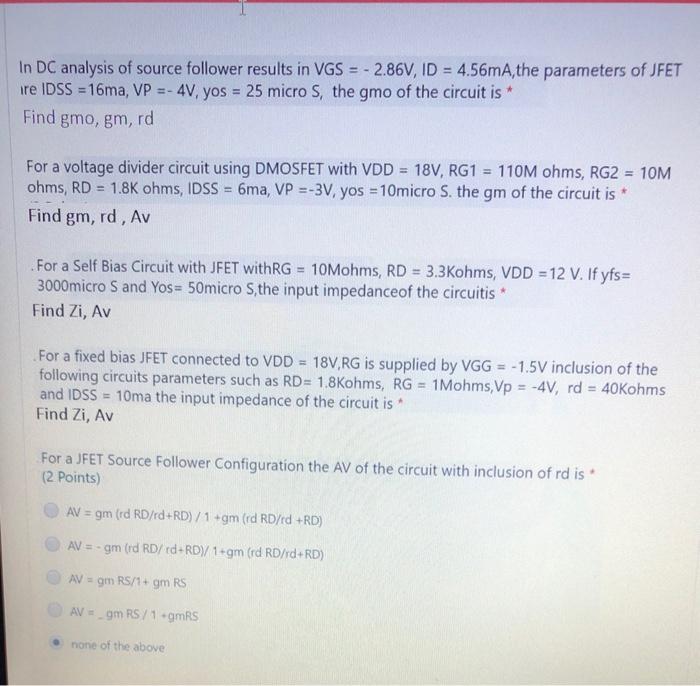 Solved In DC analysis of source follower results in VGS = - | Chegg.com