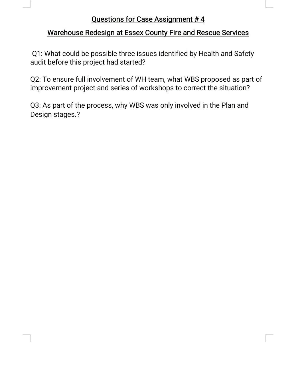 Solved Questions for Case Assignment #4 Warehouse Redesign | Chegg.com