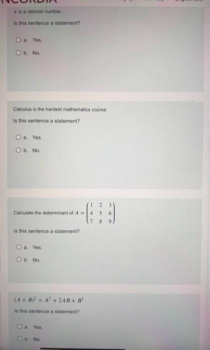 Solved π is a rational number. Is this sentence a statement? | Chegg.com