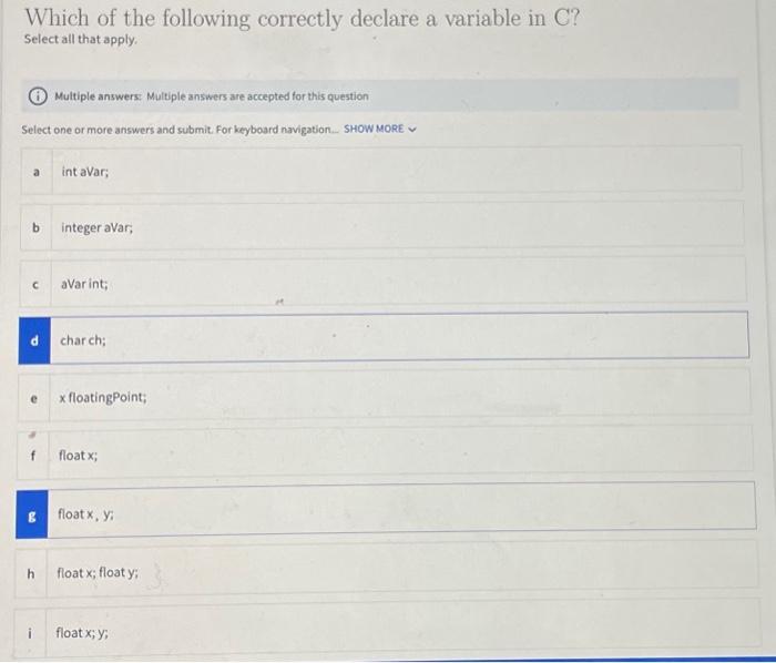 Solved Which Of The Following Correctly Declare A Variable