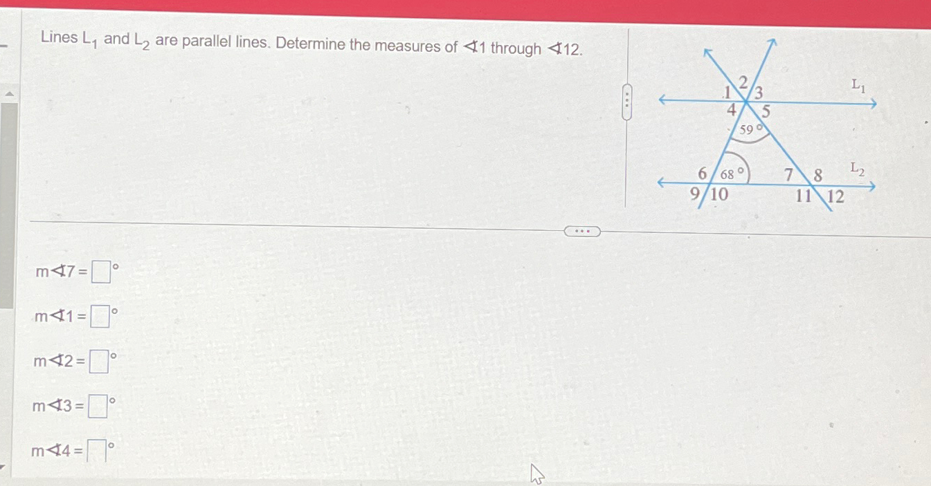 Solved Lines L1 ﻿and L2 ﻿are parallel lines. Determine the | Chegg.com