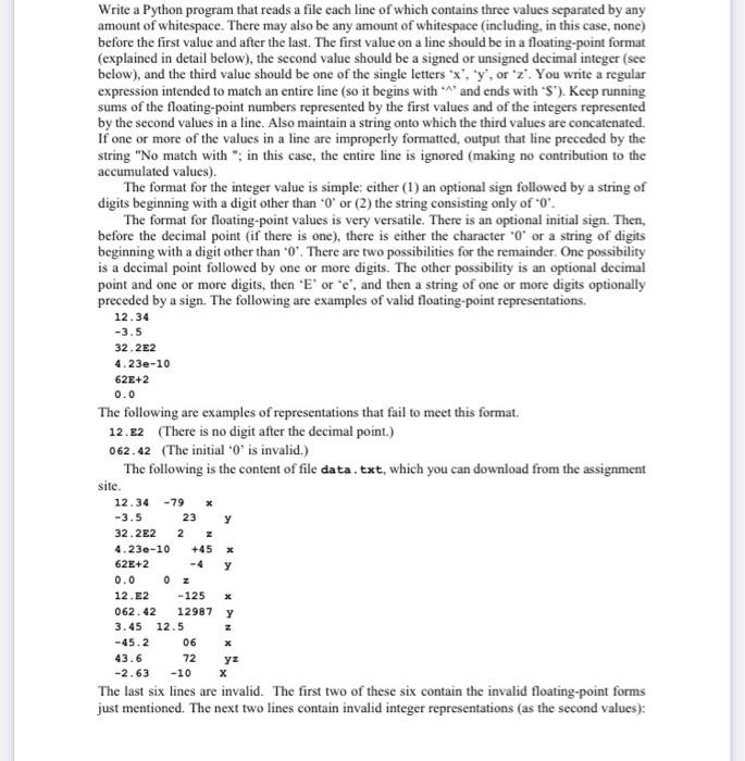 Solved Write a Python program that reads a file cach line of | Chegg.com