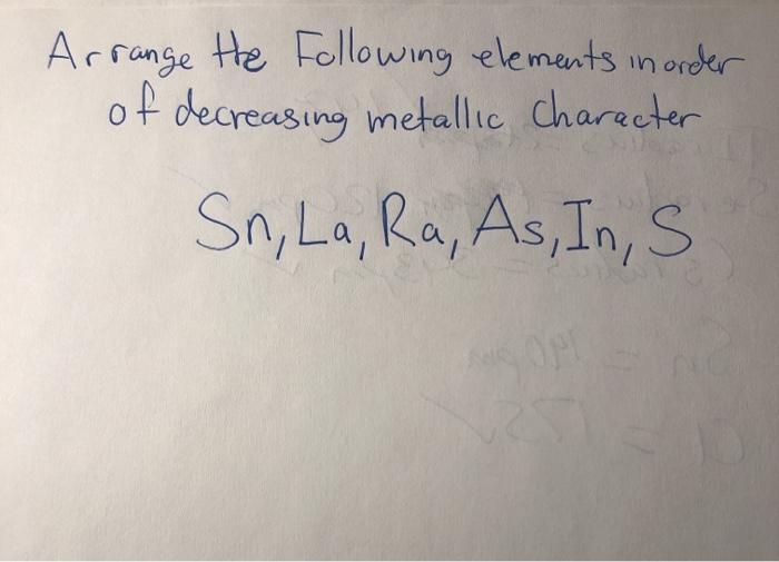 Solved Arrange the following elements in order of decreasing | Chegg.com