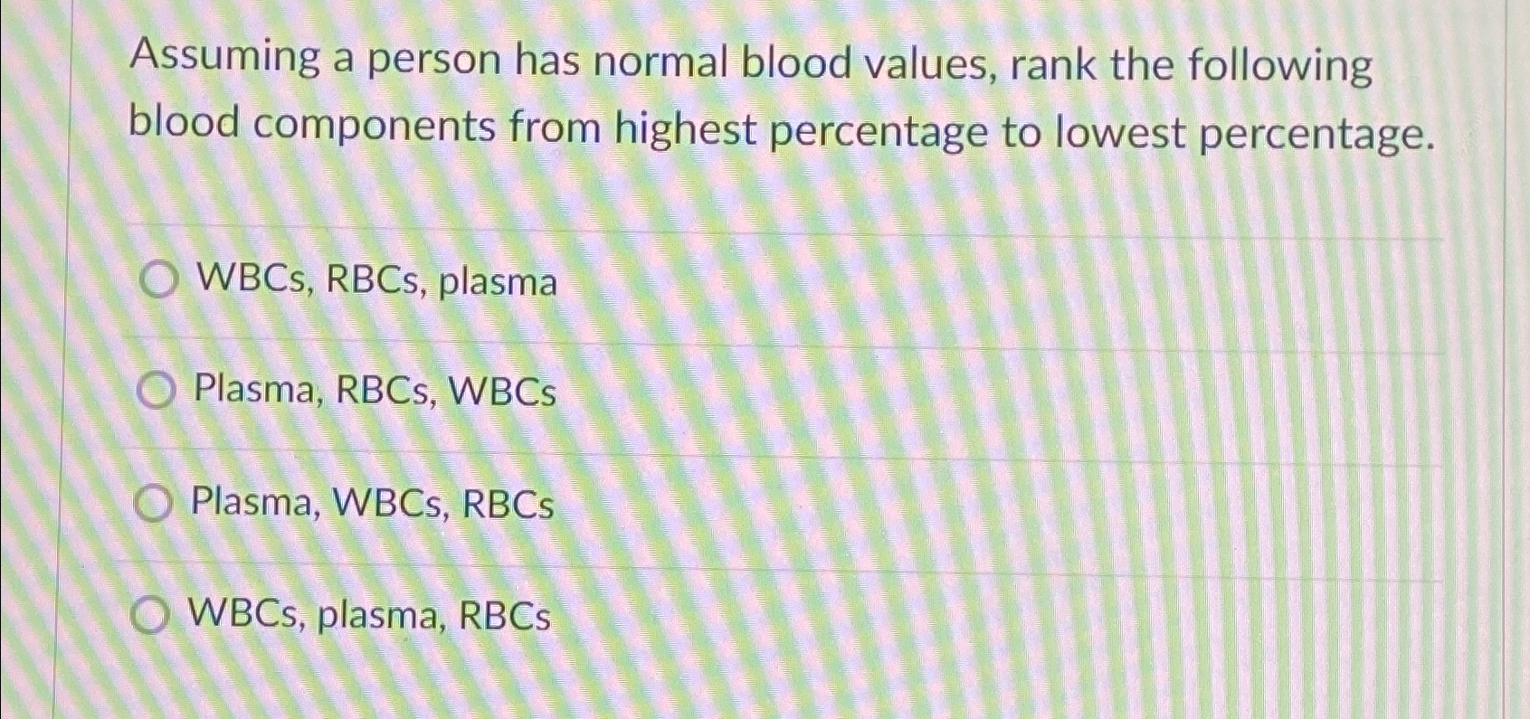 Solved Assuming a person has normal blood values, rank the | Chegg.com