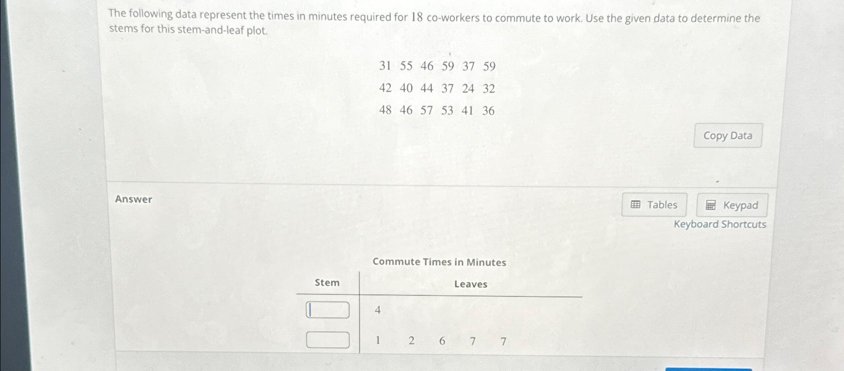 Solved The following data represent the times in minutes | Chegg.com