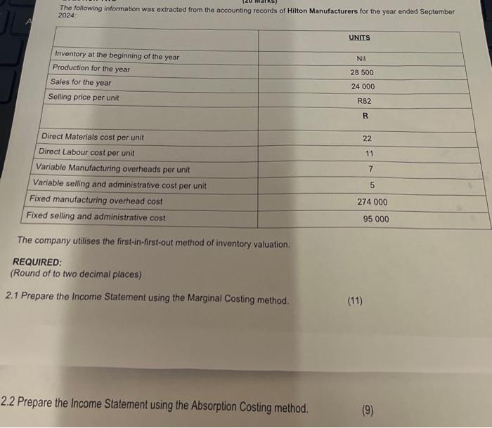 Solved The following information was extracted from the | Chegg.com