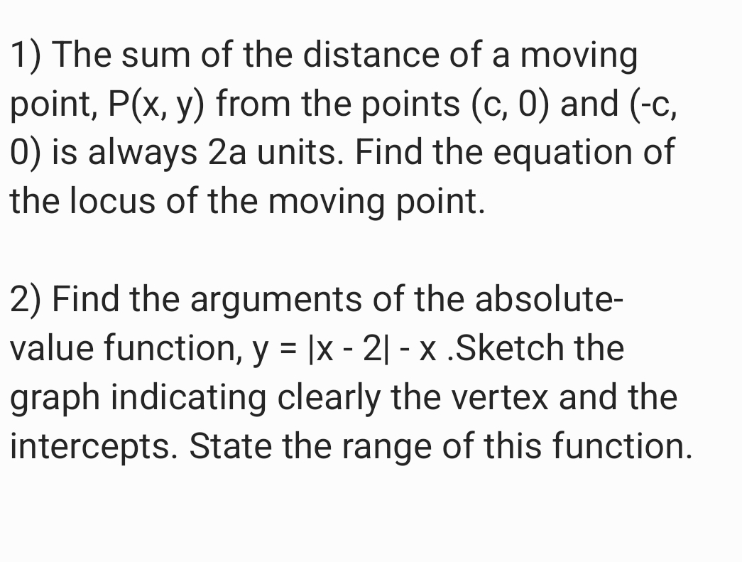 Solved The sum of the distance of a moving point, P(x,y) | Chegg.com