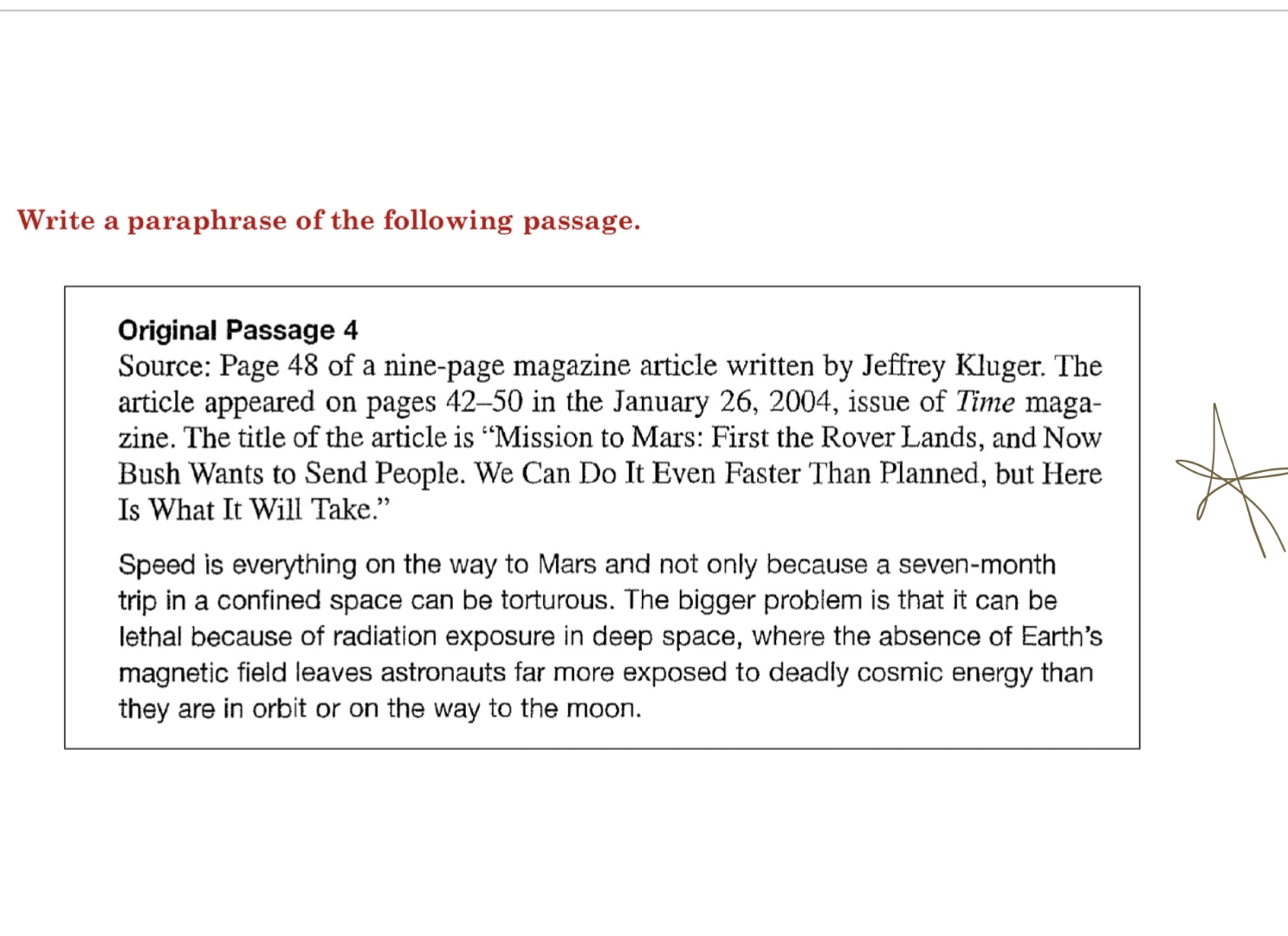Write a paraphrase of the following passage.Original | Chegg.com