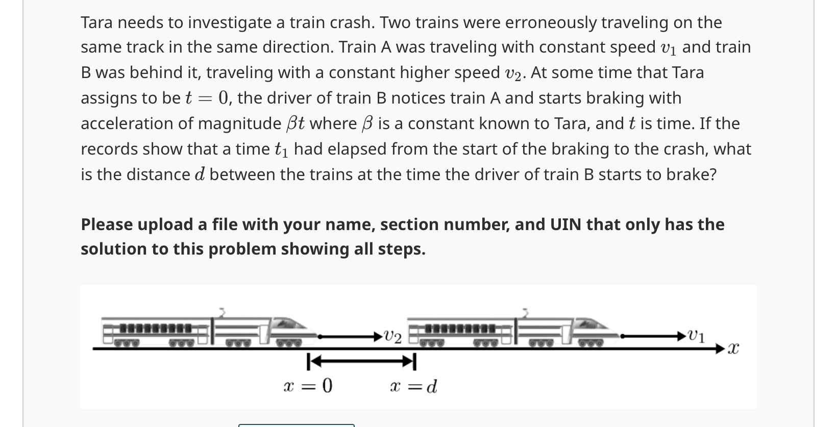 Solved Tara needs to investigate a train crash. Two trains | Chegg.com