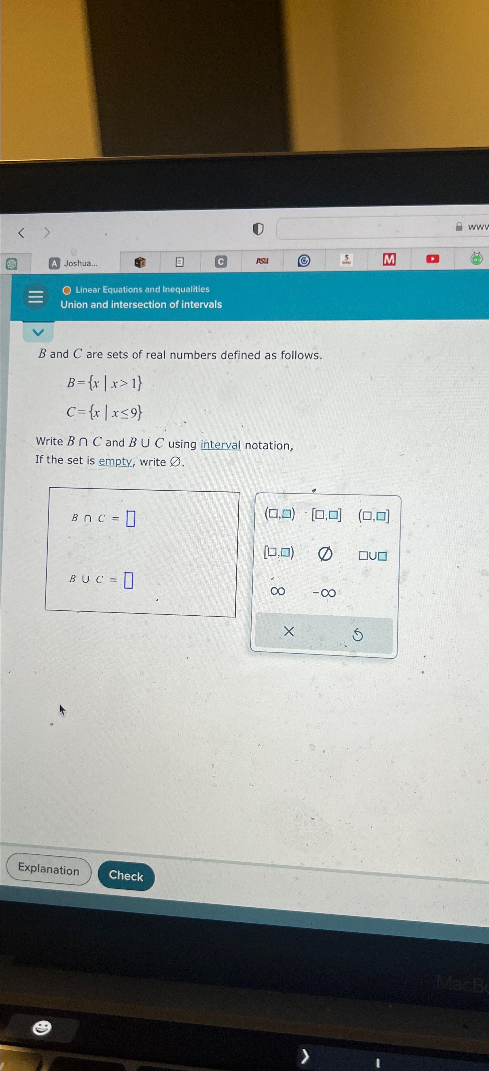 Solved Joshua...Linear Equations and InequalitiesUnion and | Chegg.com