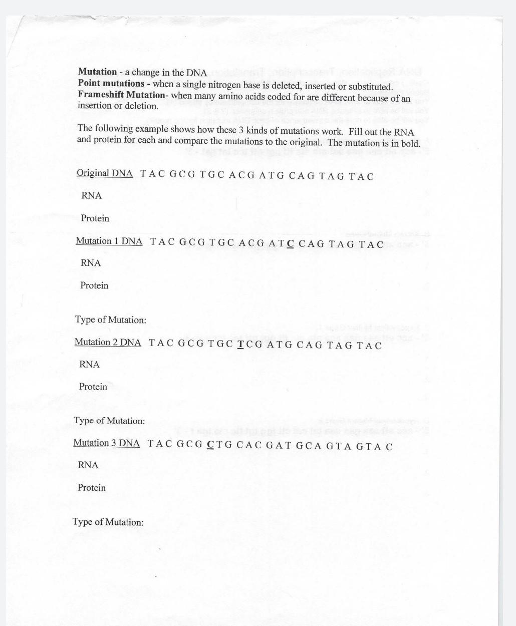 Solved Mutation - a change in the DNA Point mutations - when | Chegg.com