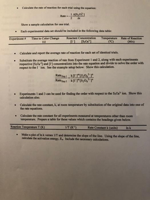 Solved II. EXPERIMENT: CHEMICAL KINETICS; INITIAL RATE | Chegg.com