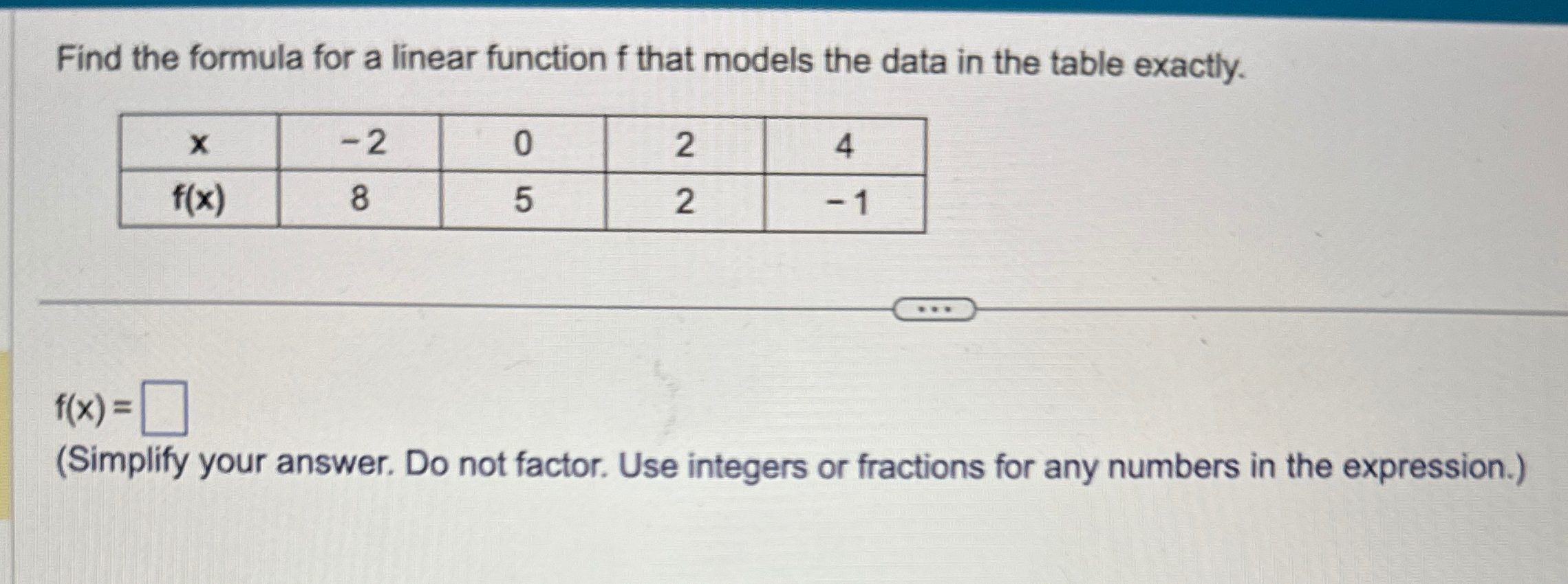 Solved Find the formula for a linear function f ﻿that models | Chegg.com