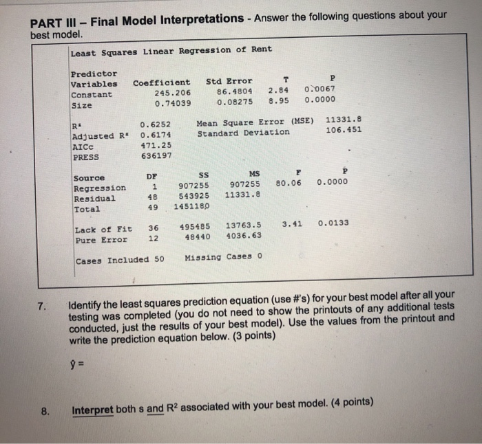 Solved PART III - Final Model Interpretations - Answer the | Chegg.com