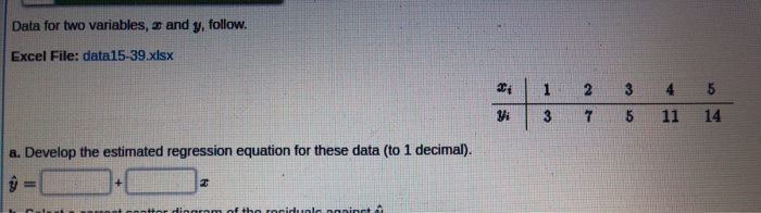 Solved Data for two variables, and y, follow. Excel File: | Chegg.com
