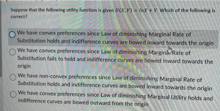 Solved Suppose that the following utility function is given | Chegg.com