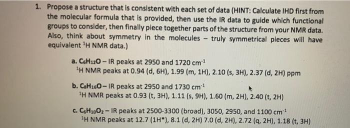 Solved 1. Propose a structure that is consistent with each | Chegg.com