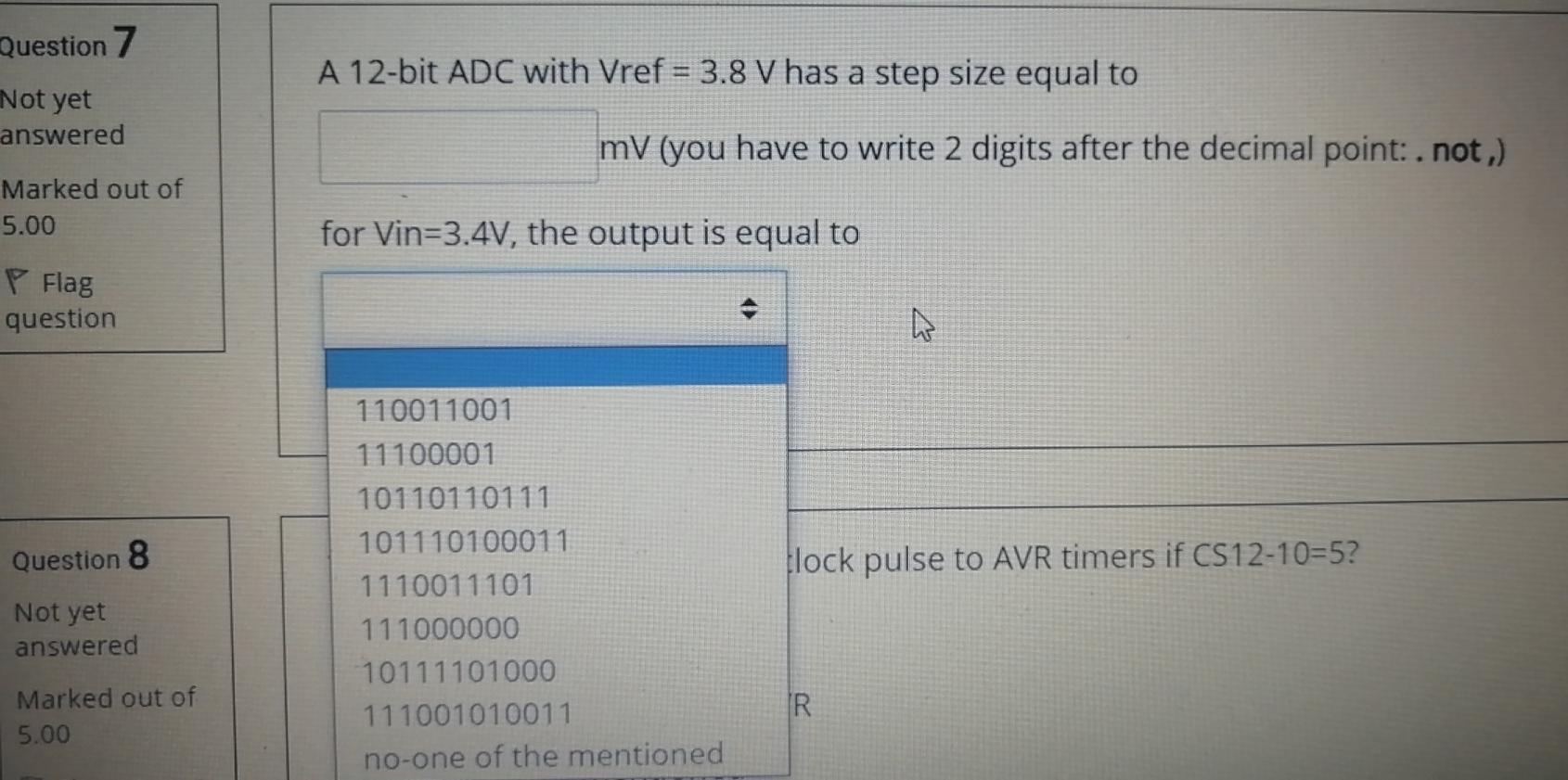 Solved Question 7 A 12-bit ADC with Vref = 3.8 V has a step | Chegg.com