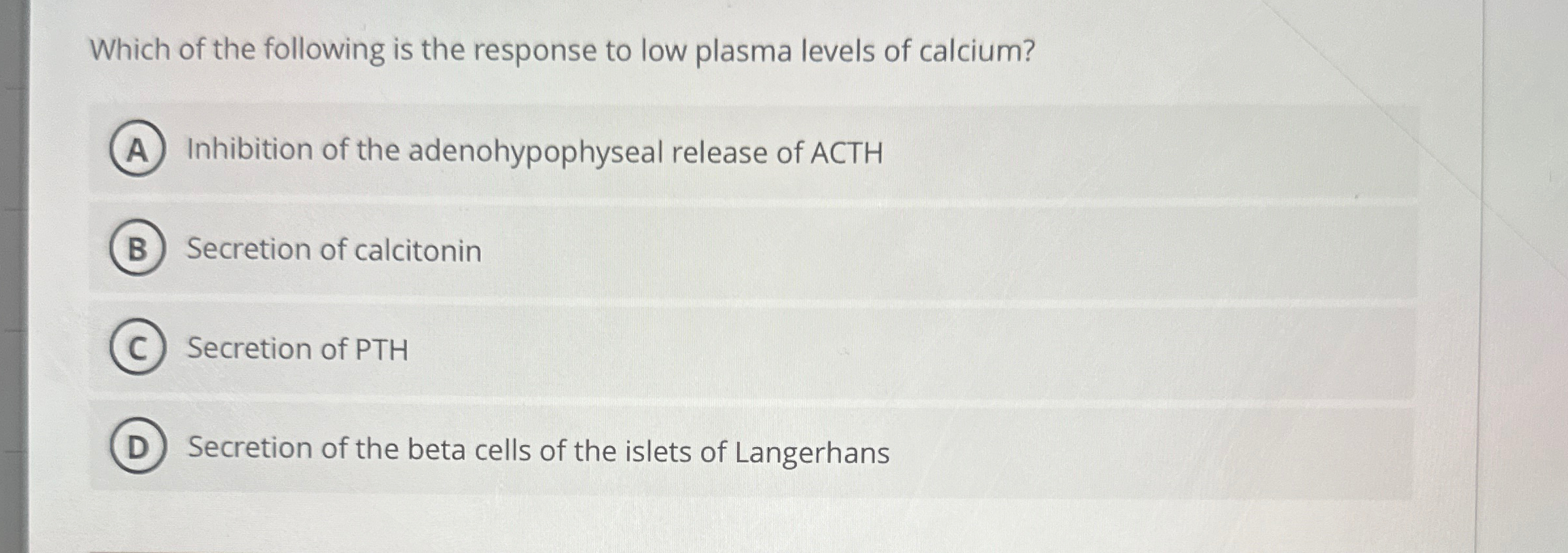 Solved Which of the following is the response to low plasma | Chegg.com