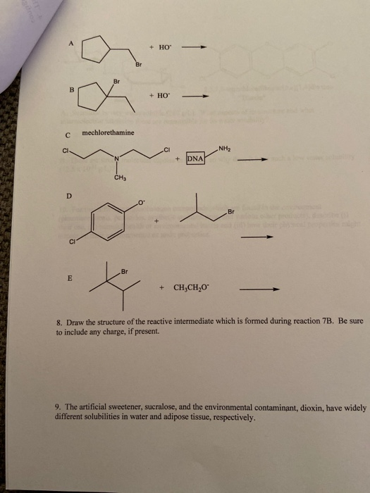 Solved + HO C mechlorethamine CI CHE -Br BE + CH,CH,0 8. | Chegg.com