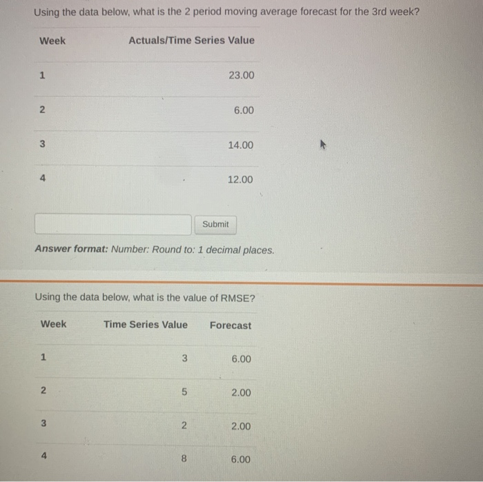 Solved Using the data below, what is the 2 period moving | Chegg.com