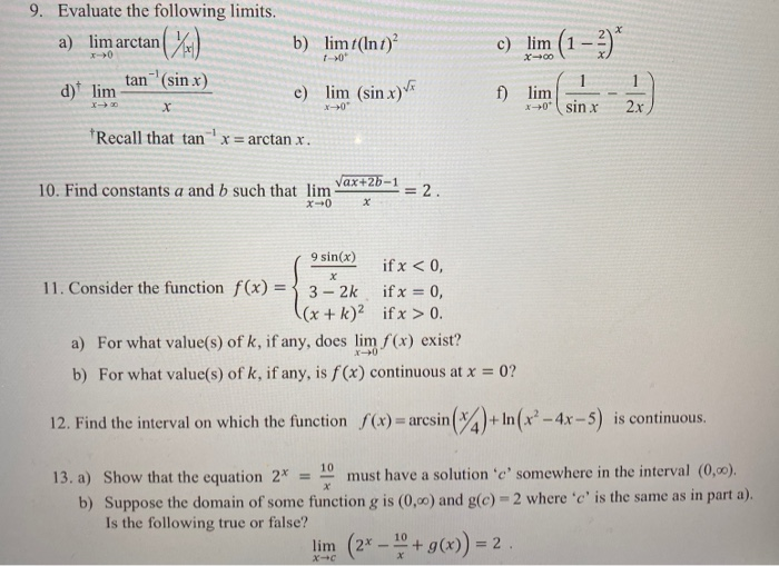 Solved Evaluate the following limits. 9. c) lim (1-) b) | Chegg.com