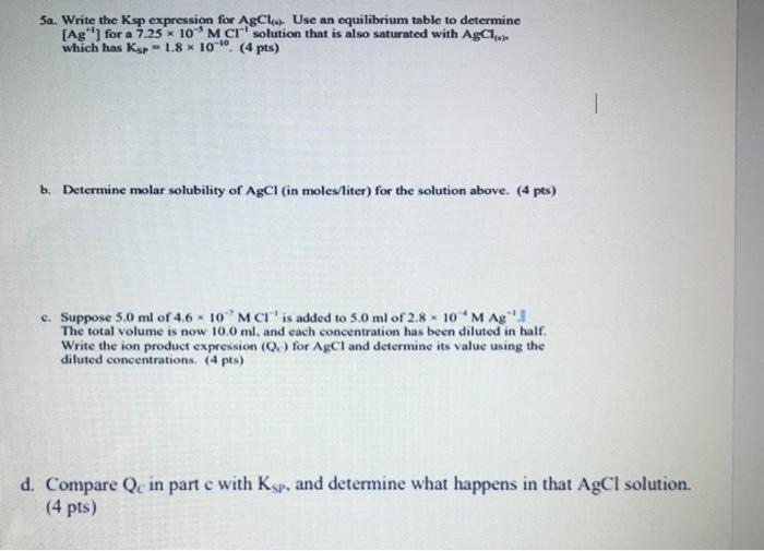 Solved Sa. Write the Ksp expression for AgCl Use an | Chegg.com
