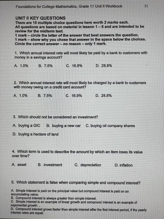 Solved UNIT II KEY QUESTIONS There are 15 multiple choice | Chegg.com