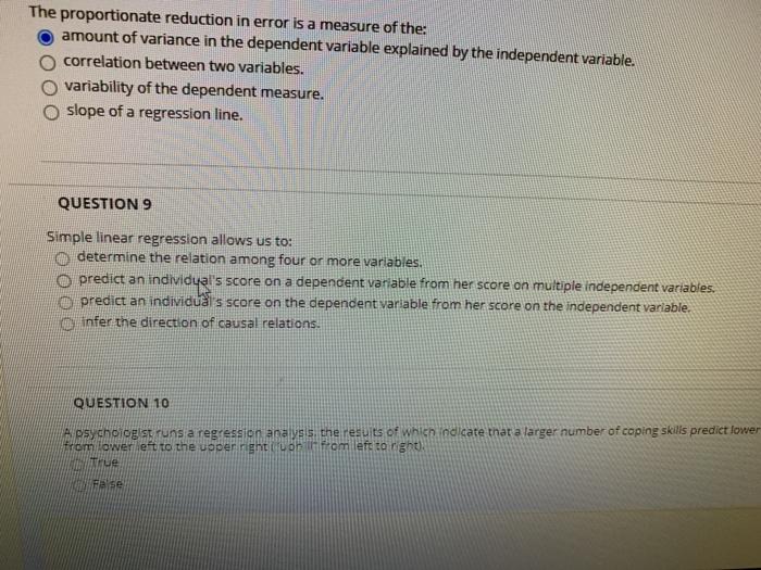 Solved The proportionate reduction in error is a measure of | Chegg.com