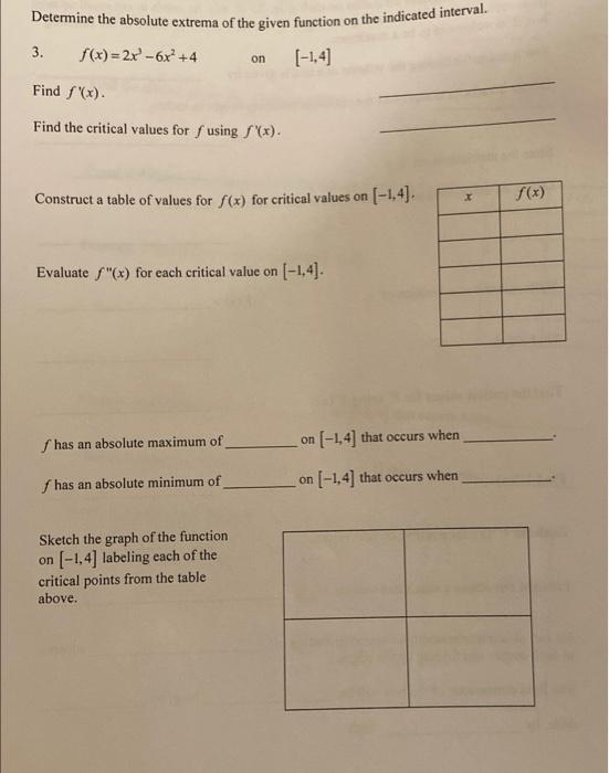 Solved Determine the absolute extrema of the given function | Chegg.com