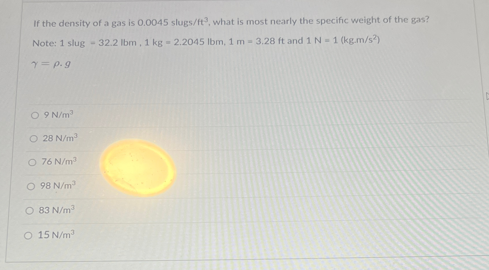 Solved If the density of a gas is 0.0045 ﻿slugs ?ft3, ﻿what | Chegg.com