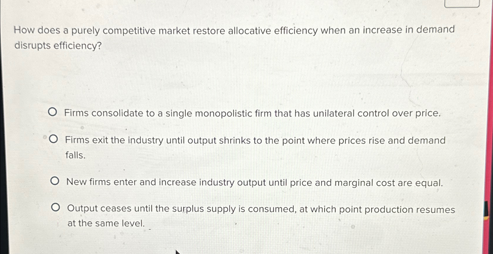 Solved How does a purely competitive market restore | Chegg.com