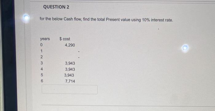 Solved for the below Cash flow, find the total Present value | Chegg.com